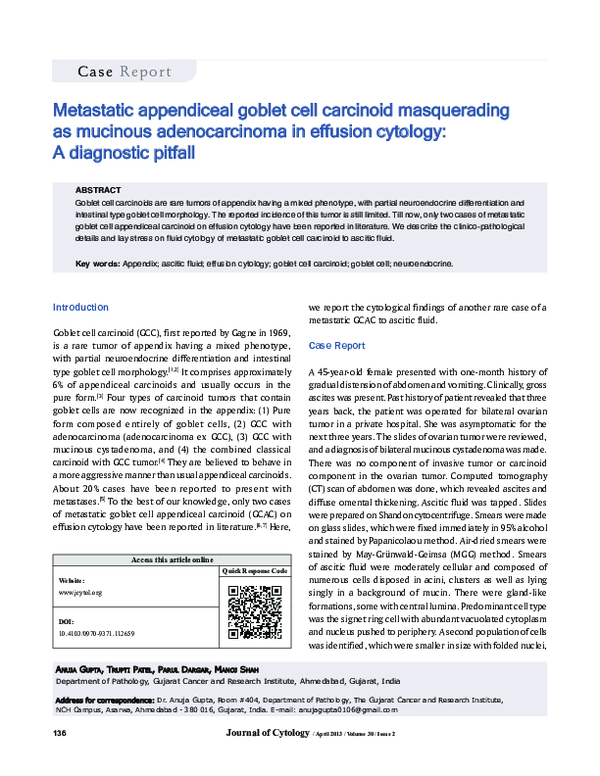 (PDF) Metastatic appendiceal goblet cell carcinoid masquerading as ...