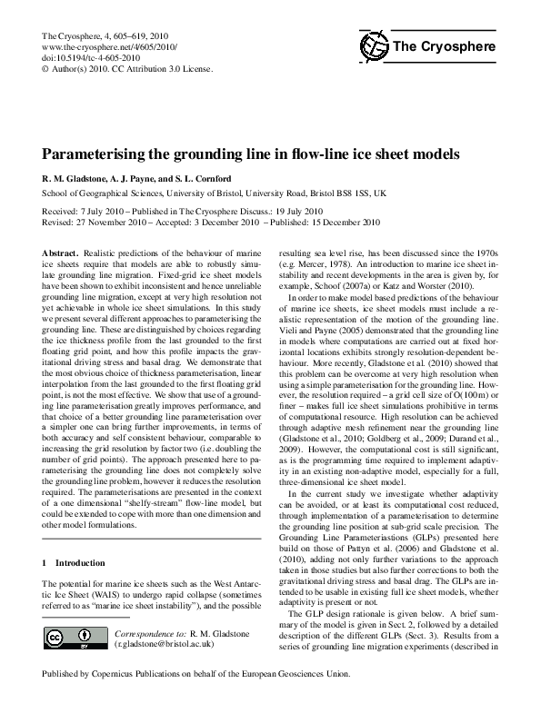 (PDF) Parameterising Grounding Line in Ice Sheet Flow Models