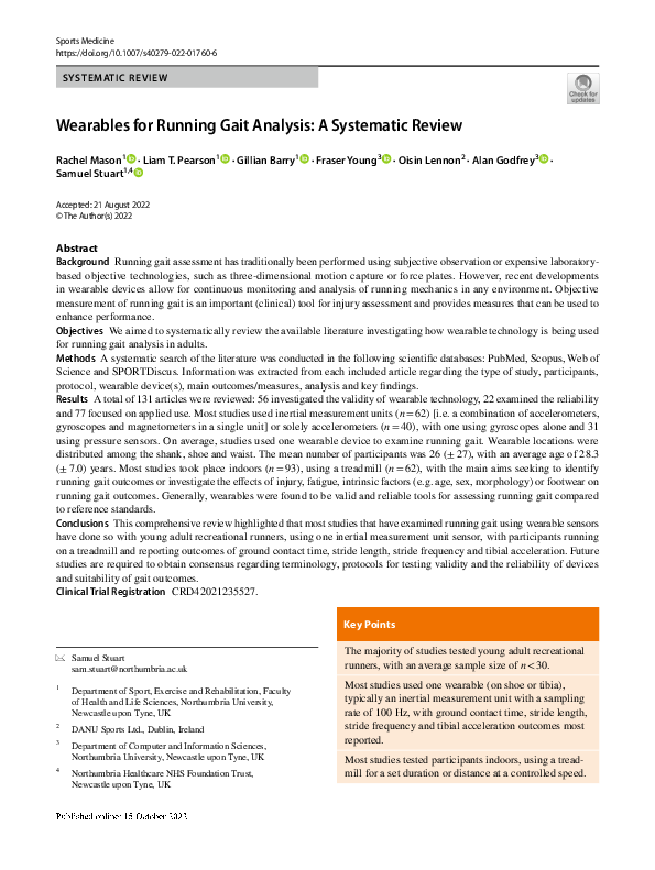 (PDF) Wearables for Running Gait Analysis: A Systematic Review