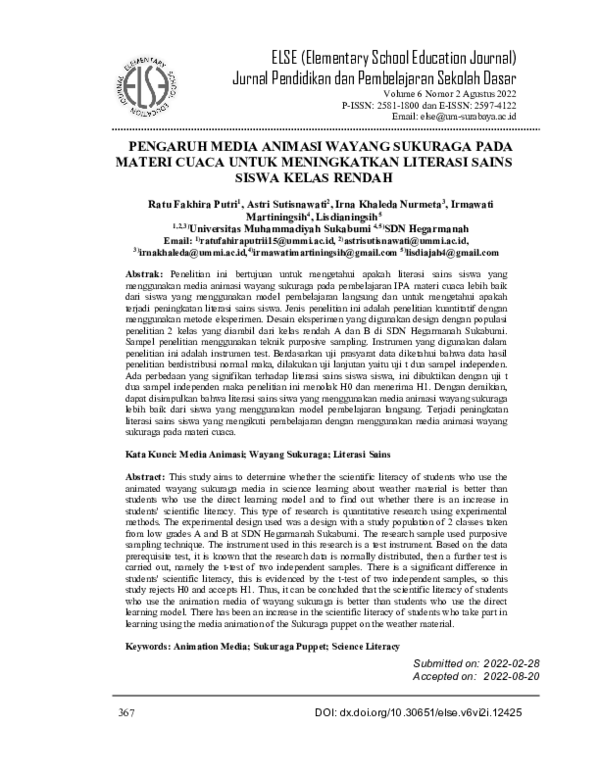 (PDF) Pengaruh Media Animasi Wayang Sukuraga Pada Materi Cuaca Untuk ...