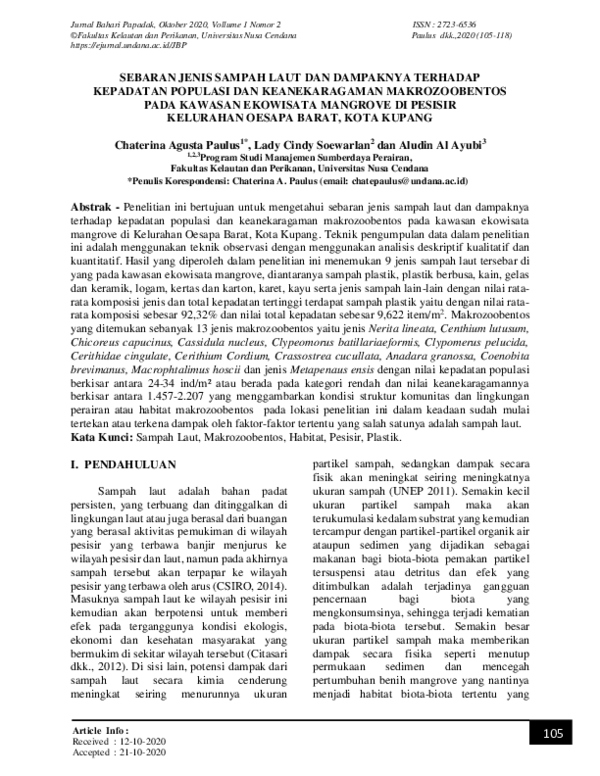 (PDF) Sebaran Jenis Sampah Laut Dan Dampaknya Terhadap Kepadatan Populasi Dan Keanekaragaman ...