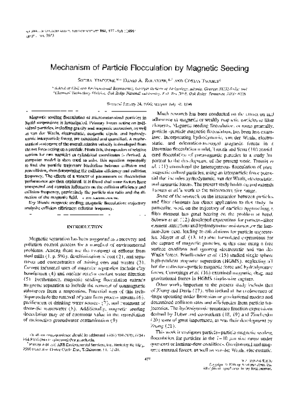 (PDF) Mechanism of Particle Flocculation by Magnetic Seeding | David ...
