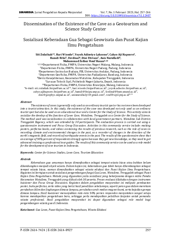 (PDF) Dissemination of the Existence of the Cave as a Geotourism and ...