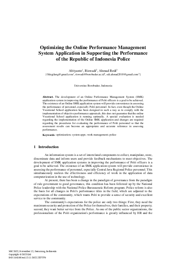 (PDF) Optimizing the Online Performance Management System Application in Supporting the ...