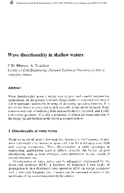 (PDF) Wave Directionality In Shallow Water
