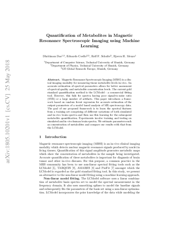 (PDF) Quantification of Metabolites in Magnetic Resonance Spectroscopic ...