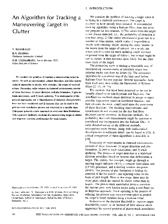 (PDF) An Algorithm for Tracking a Maneuvering Target in Clutter