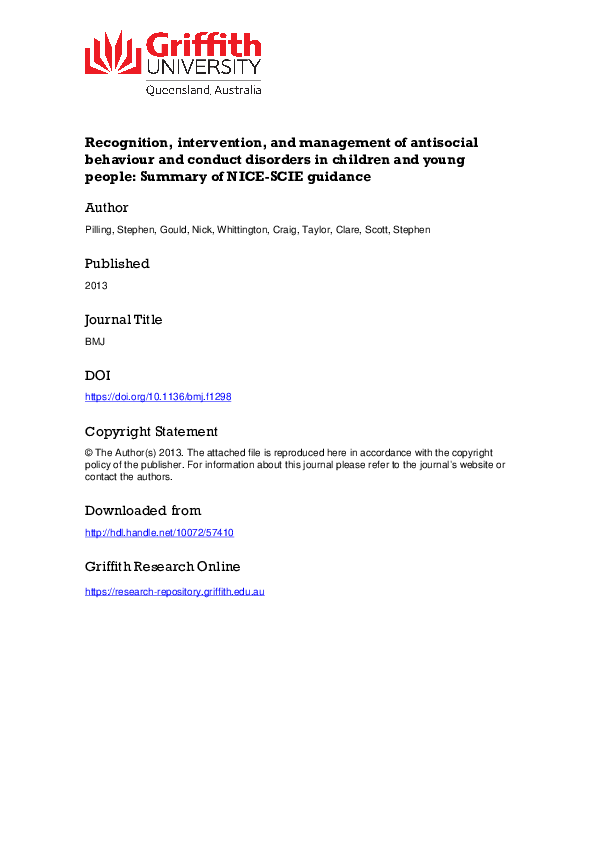 (PDF) Recognition, intervention, and management of antisocial behaviour ...