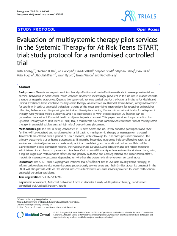 (PDF) Evaluation of multisystemic therapy pilot services in the Systemic Therapy for At Risk ...