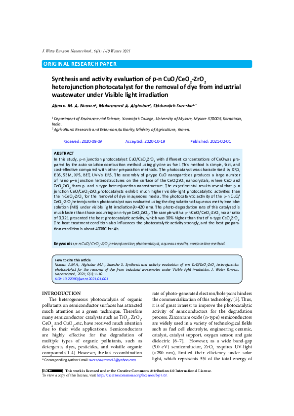 (PDF) Synthesis and activity evaluation of p-n CuO/CeO2-ZrO2 ...