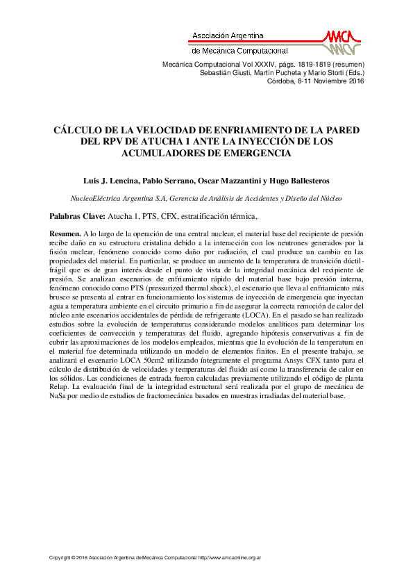 (PDF) Cálculo de la Velocidad de Enfriamiento de la Pared del RPV de ...