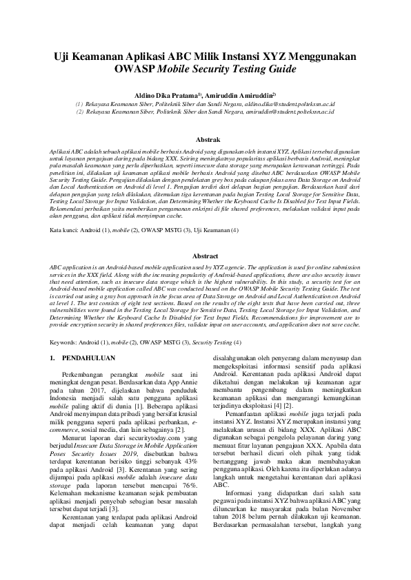 (PDF) Uji Keamanan Aplikasi ABC Milik Instansi XYZ Menggunakan OWASP ...
