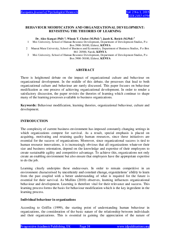 (PDF) Behaviour Modification and Organizational Development: Revisiting ...