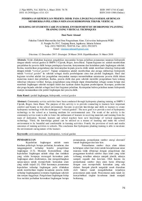 (PDF) Pembinaan Kepedulian Peserta Didik Pada Lingkungan Sekolah Dengan Memberikan Pelatihan ...