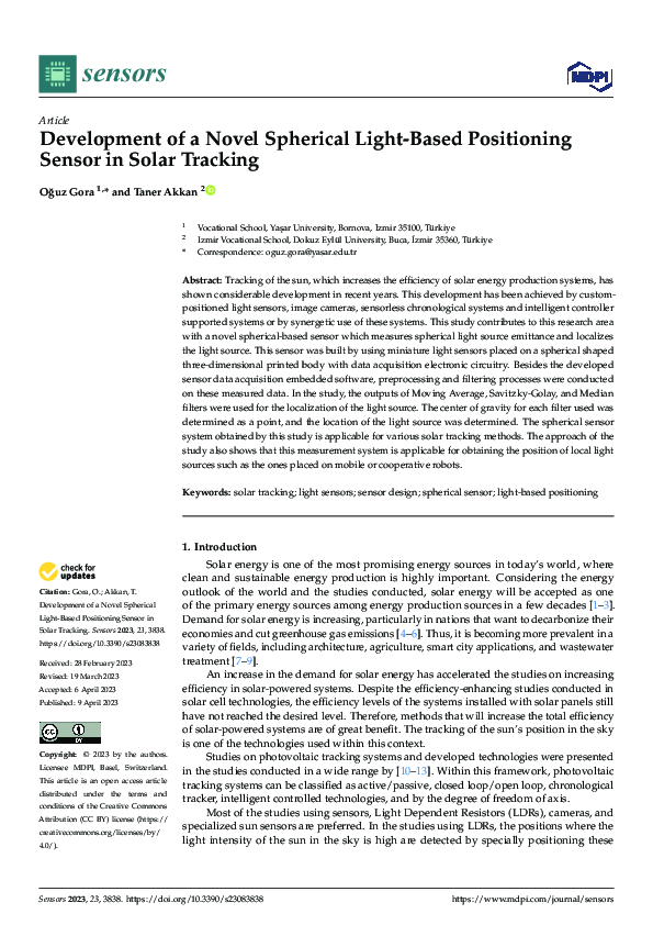 (PDF) Development of a Novel Spherical Light-Based Positioning Sensor in Solar Tracking