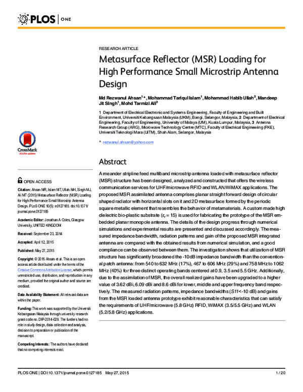 (PDF) Metasurface Reflector (MSR) Loading for High Performance Small ...