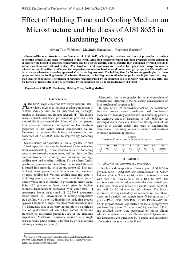 (PDF) Effect of Holding Time and Cooling Medium on Microstructure and Hardness of AISI 8655 in ...