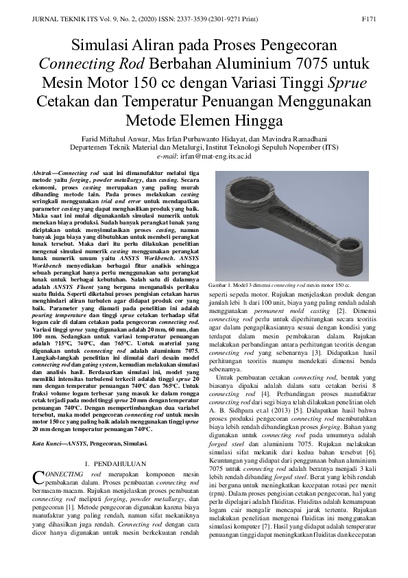 (PDF) Simulasi Aliran pada Proses Pengecoran Connecting Rod Berbahan Aluminium 7075 untuk Mesin ...