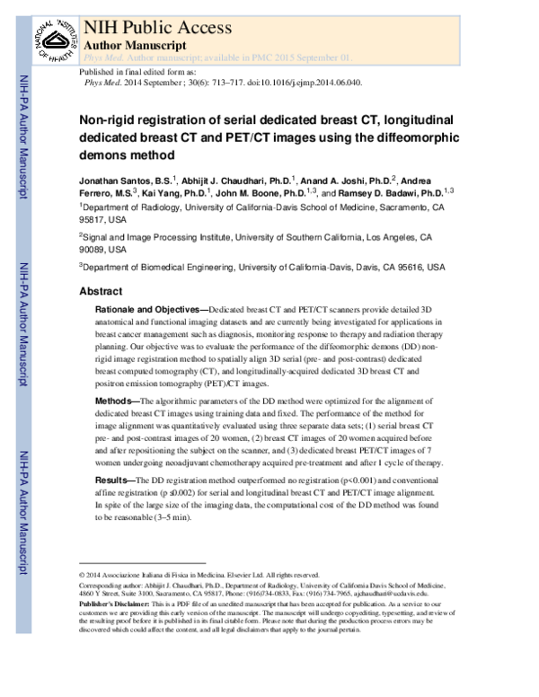 (PDF) Non-rigid registration of serial dedicated breast CT, longitudinal dedicated breast CT and ...