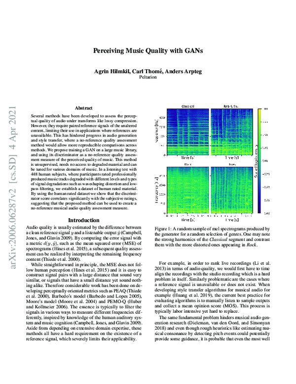 (PDF) Perceiving Music Quality with GANs