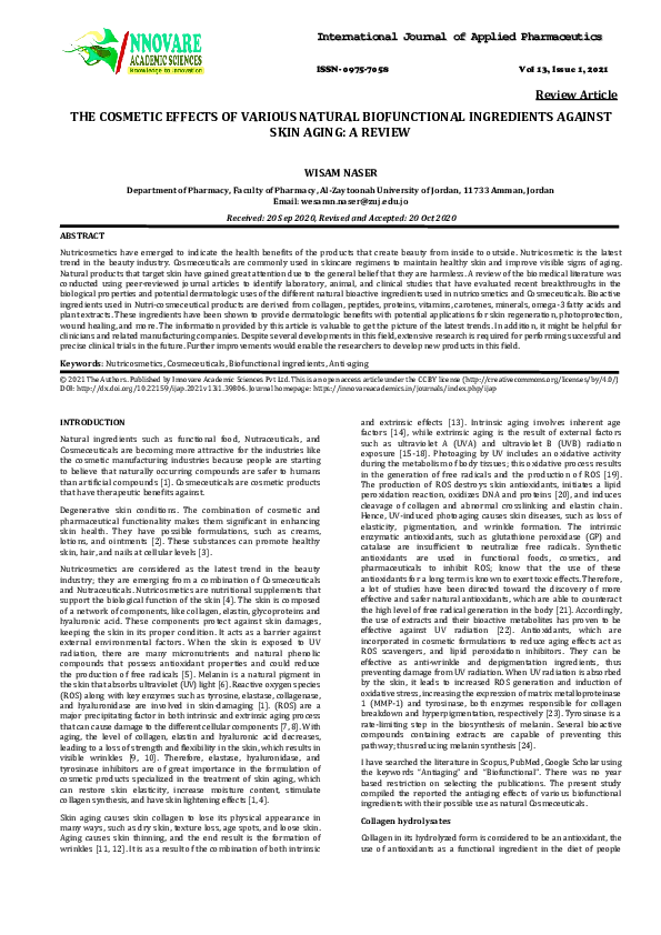 (PDF) THE COSMETIC EFFECTS OF VARIOUS NATURAL BIOFUNCTIONAL INGREDIENTS ...