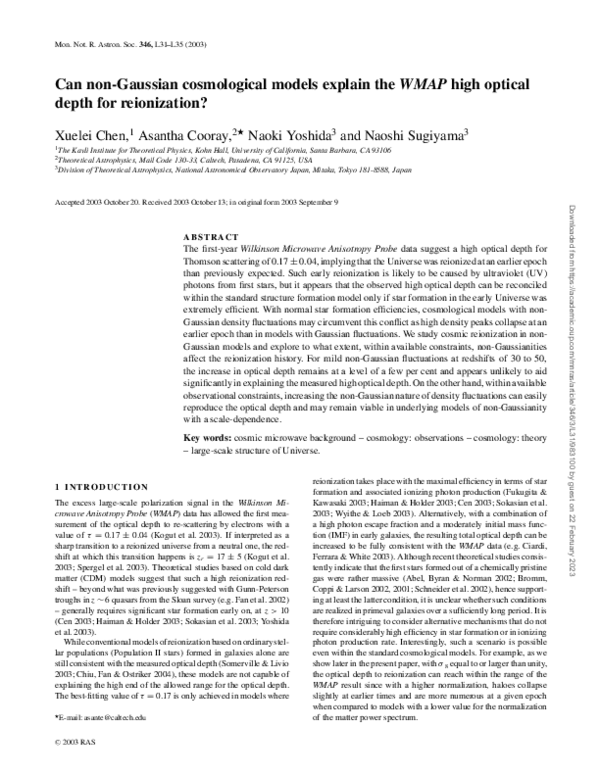 (PDF) Can non-Gaussian cosmological models explain theWMAPhigh optical ...