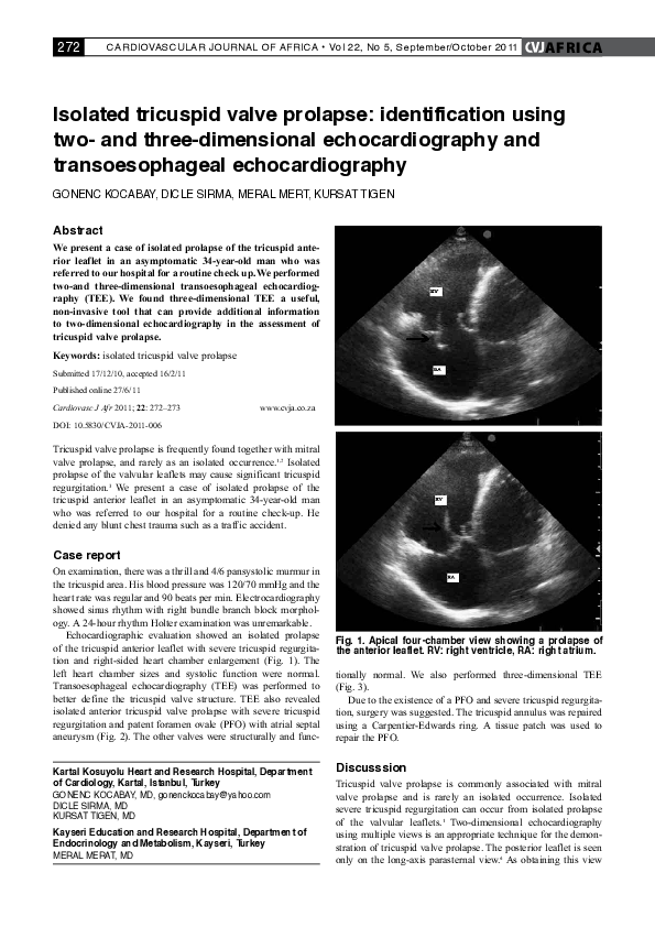 Pdf Isolated Tricuspid Valve Prolapse Identification Using Two And