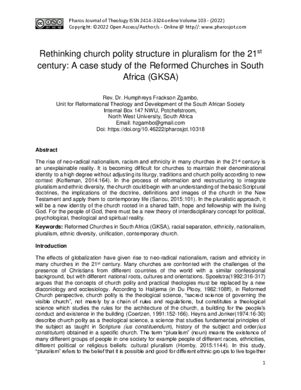 (PDF) Rethinking church polity structure in pluralism for the 21st ...