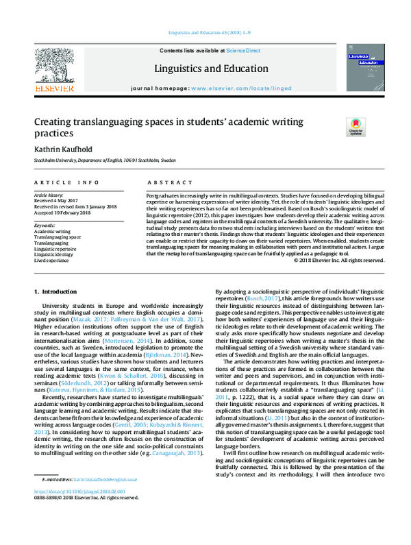 (PDF) Creating translanguaging spaces in students’ academic writing ...