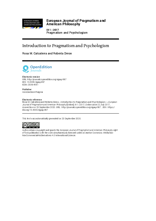 (PDF) Introduction to Pragmatism and Psychologism