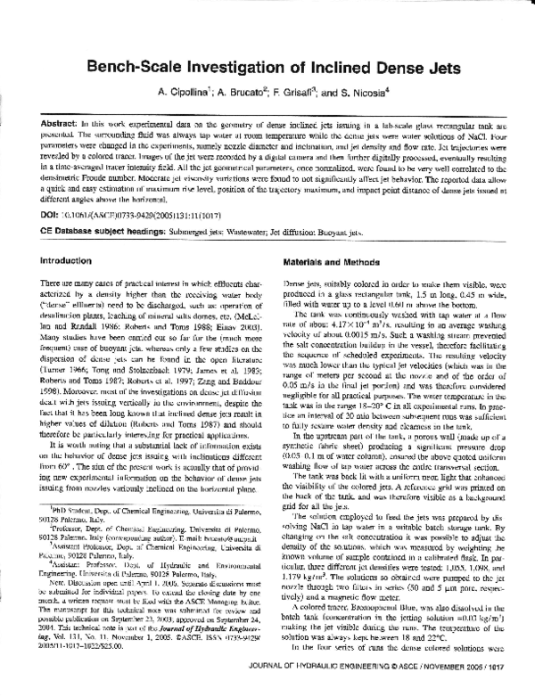 (PDF) Bench-Scale Investigation of Inclined Dense Jets