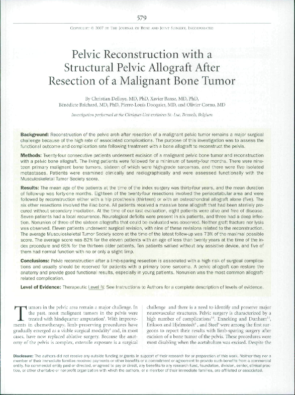 (PDF) Pelvic Reconstruction with a Structural Pelvic Allograft After ...