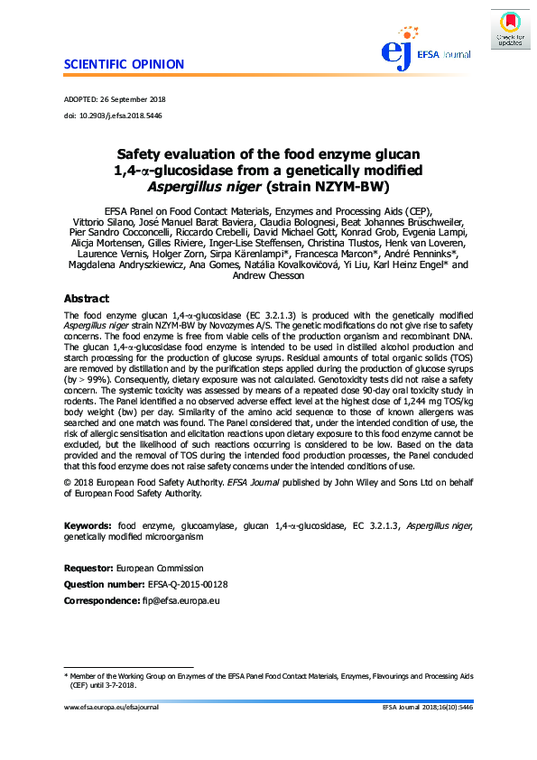 (PDF) Safety evaluation of the food enzyme glucan 1,4‐α‐glucosidase ...