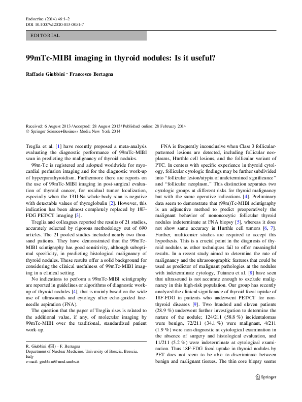 (PDF) 99mTc-MIBI imaging in thyroid nodules: Is it useful? | Raffaele Giubbini - Academia.edu