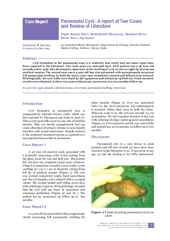 (PDF) Parameatal Cyst : A report of Two Cases and Review of Literature