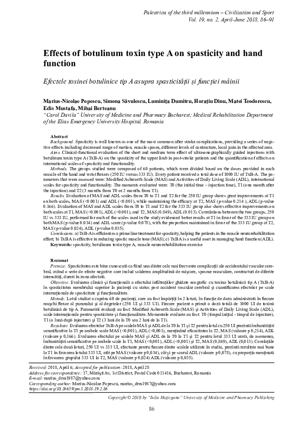 (PDF) Effects of botulinum toxin type A on spasticity and hand function ...