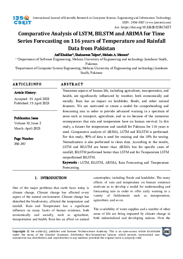 Pdf Comparative Analysis Of Lstm Bilstm And Arima For Time Series