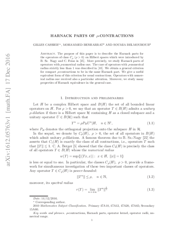 (PDF) HARNACK parts of $\rho$-Contractions