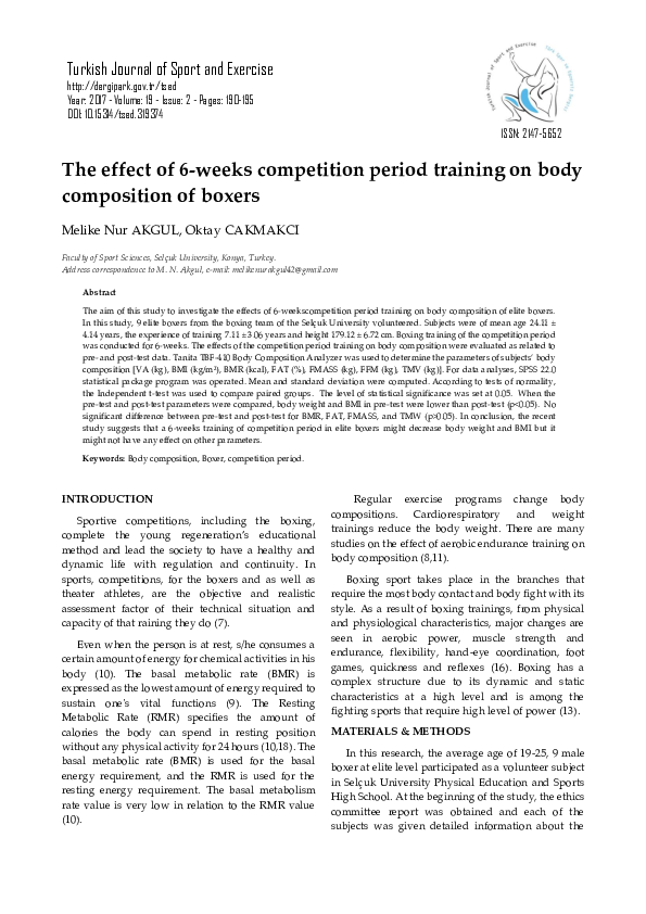 (PDF) The effect of 6-weeks competition period training on body ...