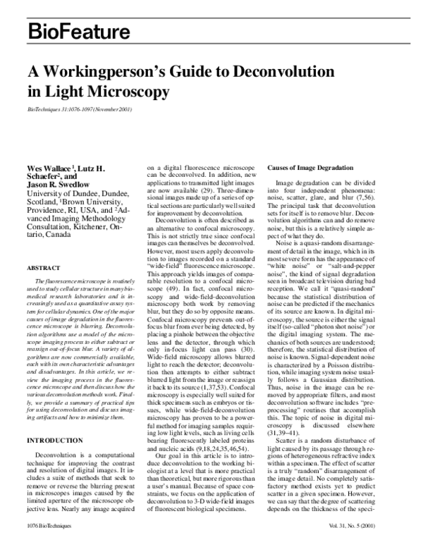 (PDF) A Workingperson’s Guide to Deconvolution in Light Microscopy