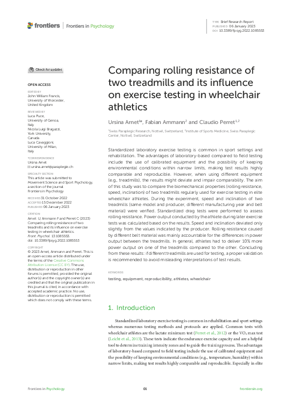 (PDF) Comparing rolling resistance of two treadmills and its influence ...