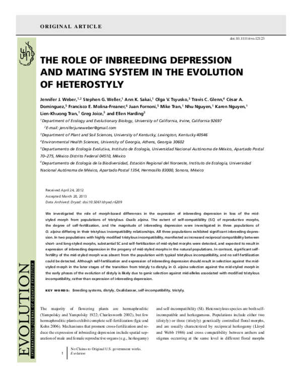 (PDF) The Role of Inbreeding Depression and Mating System in the ...