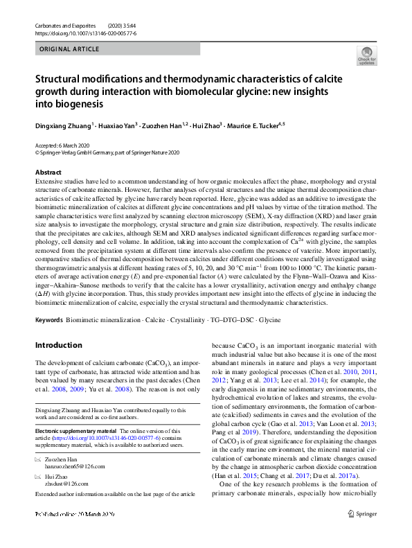 (PDF) Structural modifications and thermodynamic characteristics of calcite growth during ...
