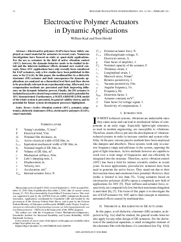 (PDF) Electroactive Polymer Actuators in Dynamic Applications