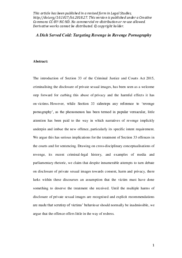 (PDF) A dish served cold: targeting revenge in revenge pornography