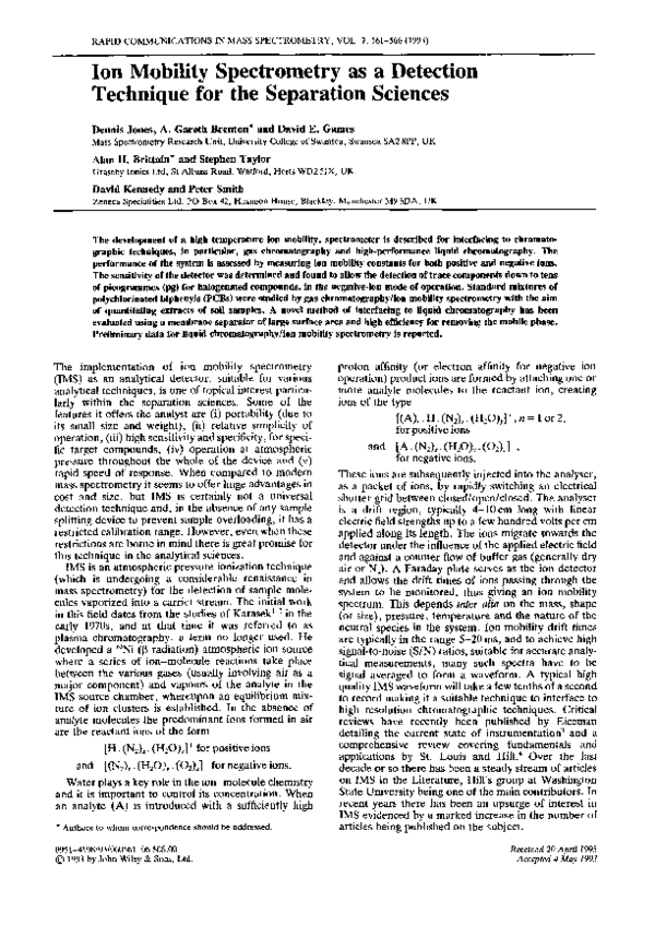 (PDF) Ion mobility spectrometry as a detection technique for the separation sciences