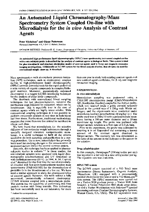 Pdf An Automated Liquid Chromatography Mass Spectrometry Process To Determine Metabolic