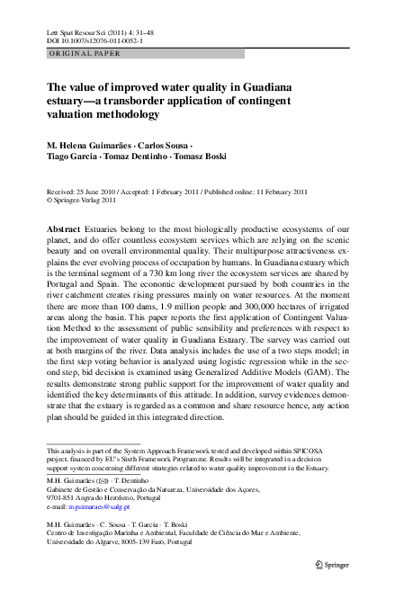 (PDF) The value of improved water quality in Guadiana estuary—a ...