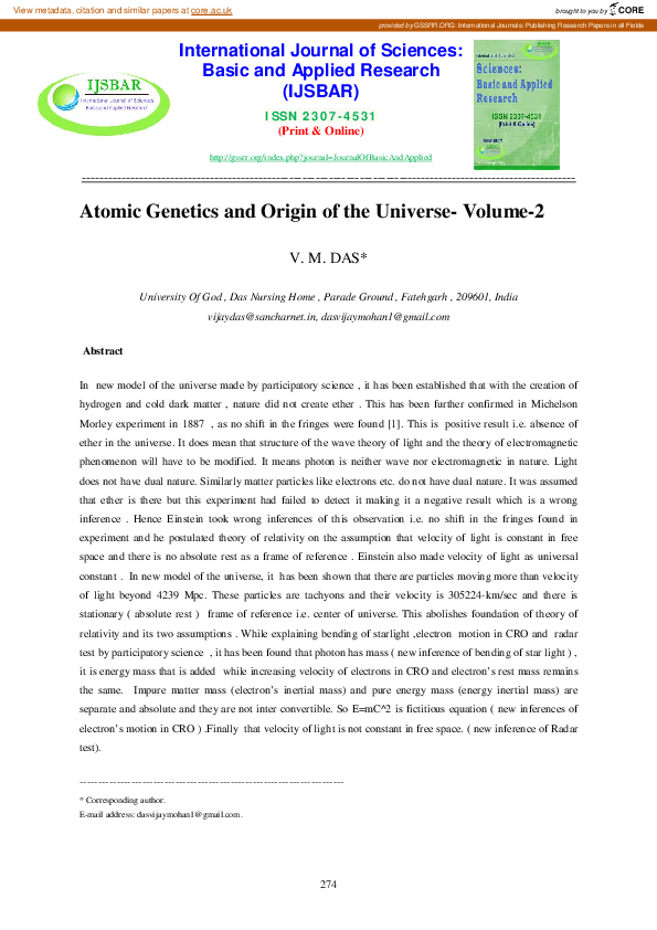 (PDF) Atomic Genetics and Origin of the Universe- Volume-2