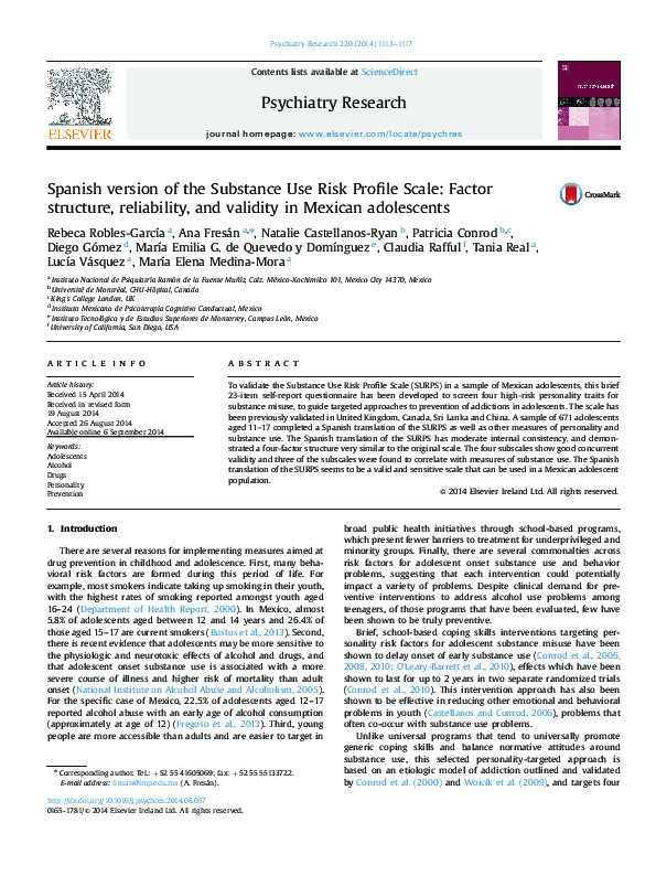 (PDF) Spanish version of the Substance Use Risk Profile Scale: Factor ...